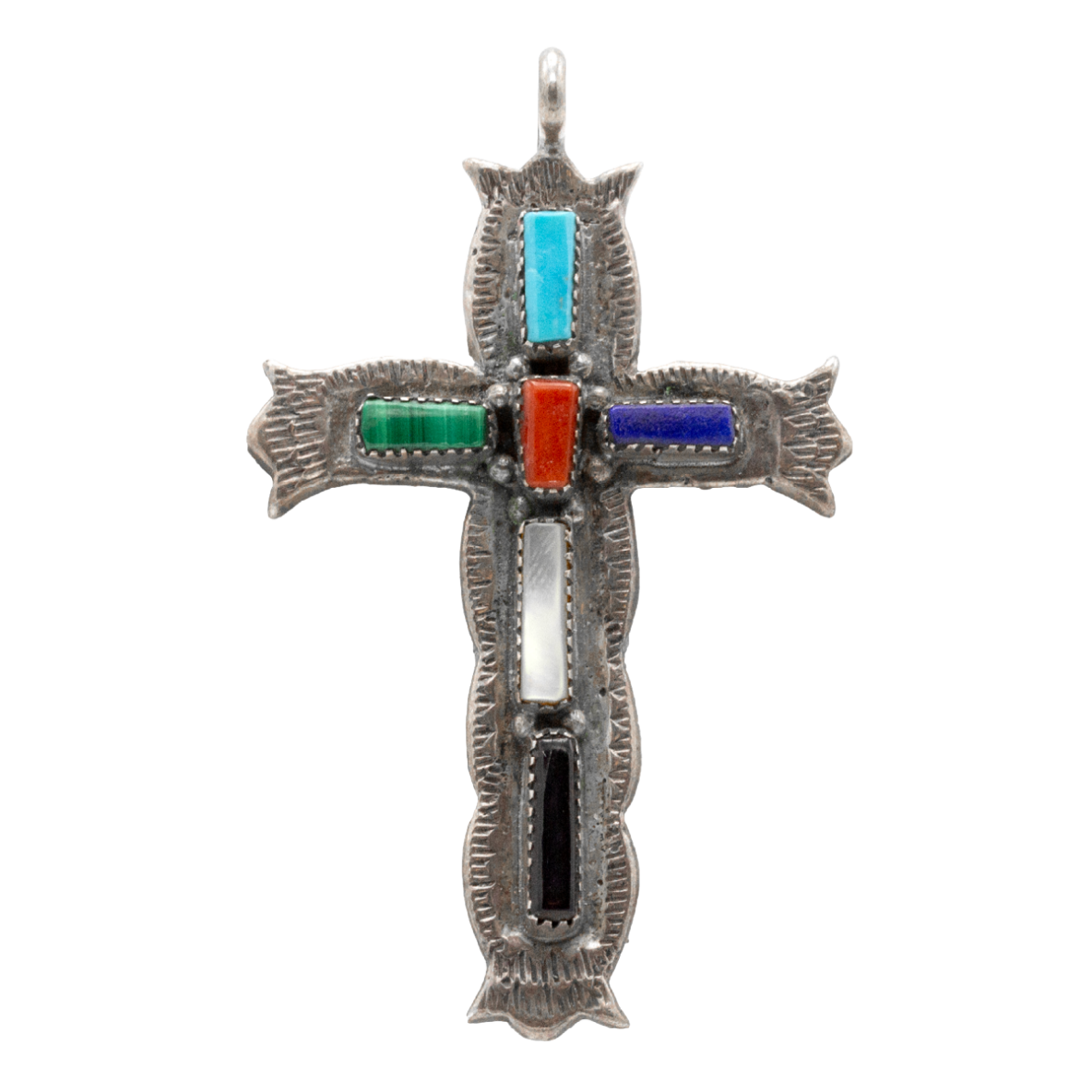 Vintage Inlay Multi-stone Cross Pendant GZ NW 4376 - Gertrude Zachary